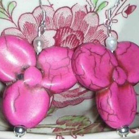 Jewelry | Pink Turquoise Howlite Flower Gemstone Earrings | Poshmark